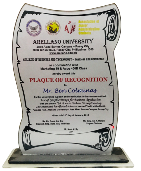 Plaque of Recognition | Skylite Advertising Studio Co., Inc.